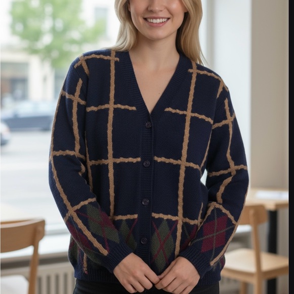 Pendleton | Sweaters | Vintage Pendleton Navy And Tan Plaid Argyle ...